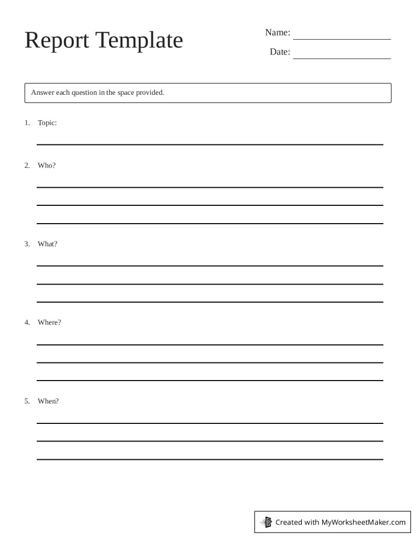 Report Template - My Worksheet Maker: Create Your Own Worksheets