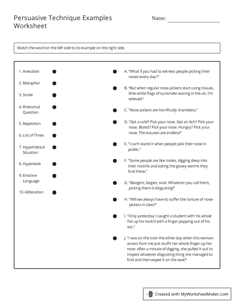 Persuasive Technique Examples Worksheet - My Worksheet Maker: Create ...