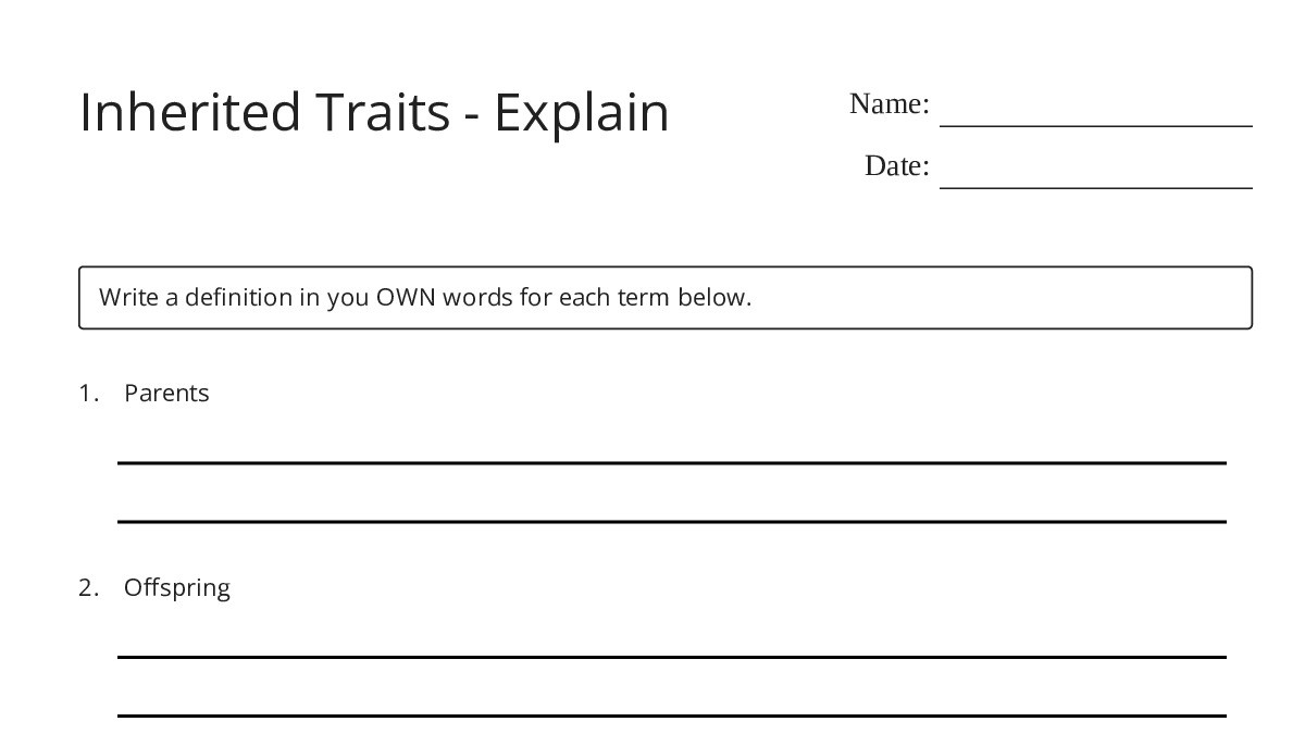 Inherited Traits - Explain - My Worksheet Maker: Create Your Own Worksheets