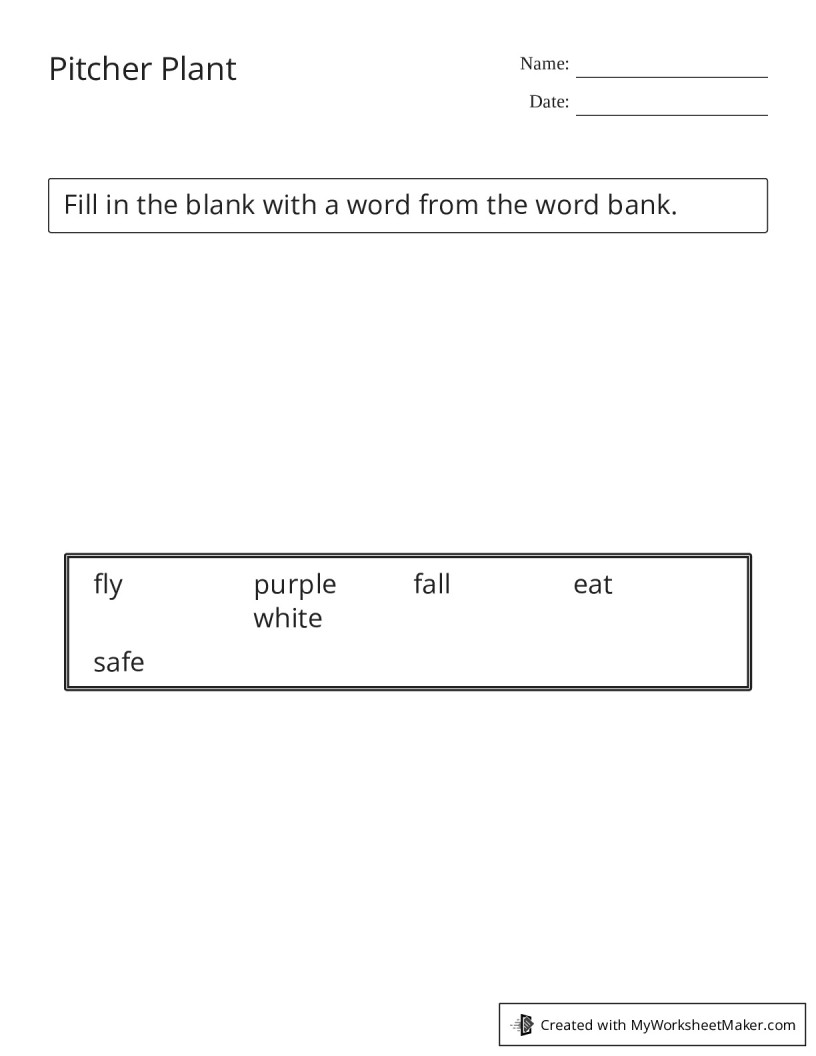 Pitcher Plant - My Worksheet Maker: Create Your Own Worksheets