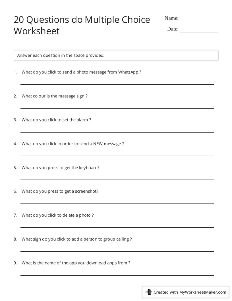 20 Questions do Multiple Choice Worksheet - My Worksheet Maker: Create ...