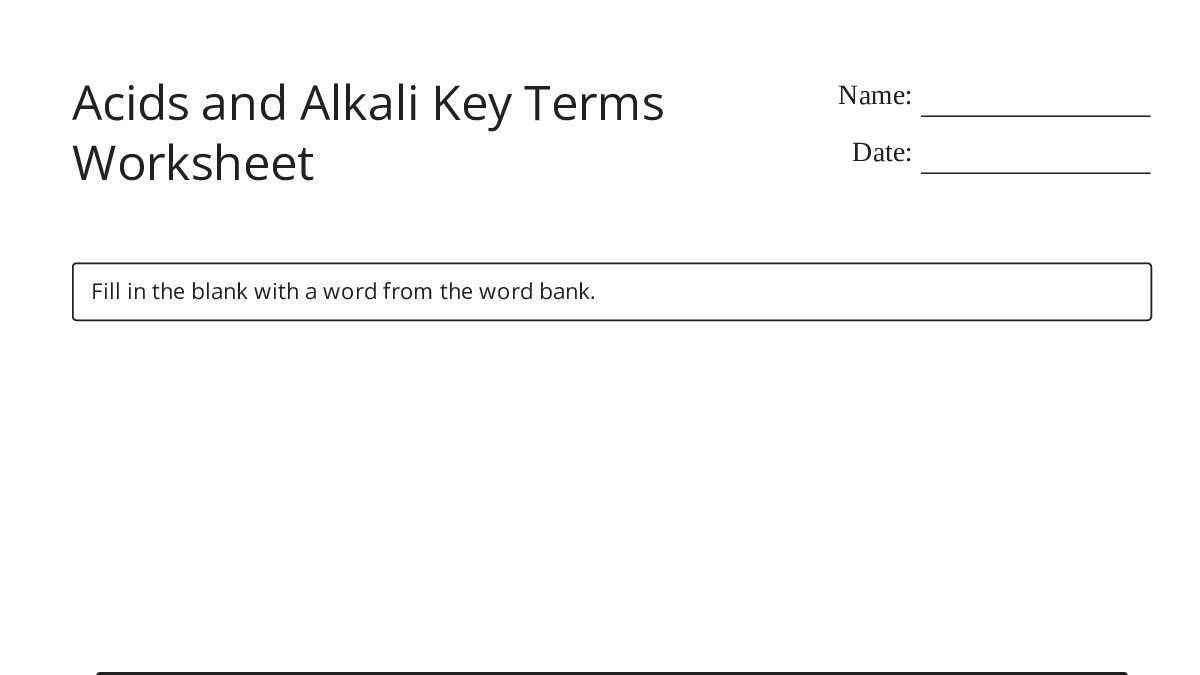 Acids and Alkali Key Terms Worksheet - My Worksheet Maker: Create Your ...