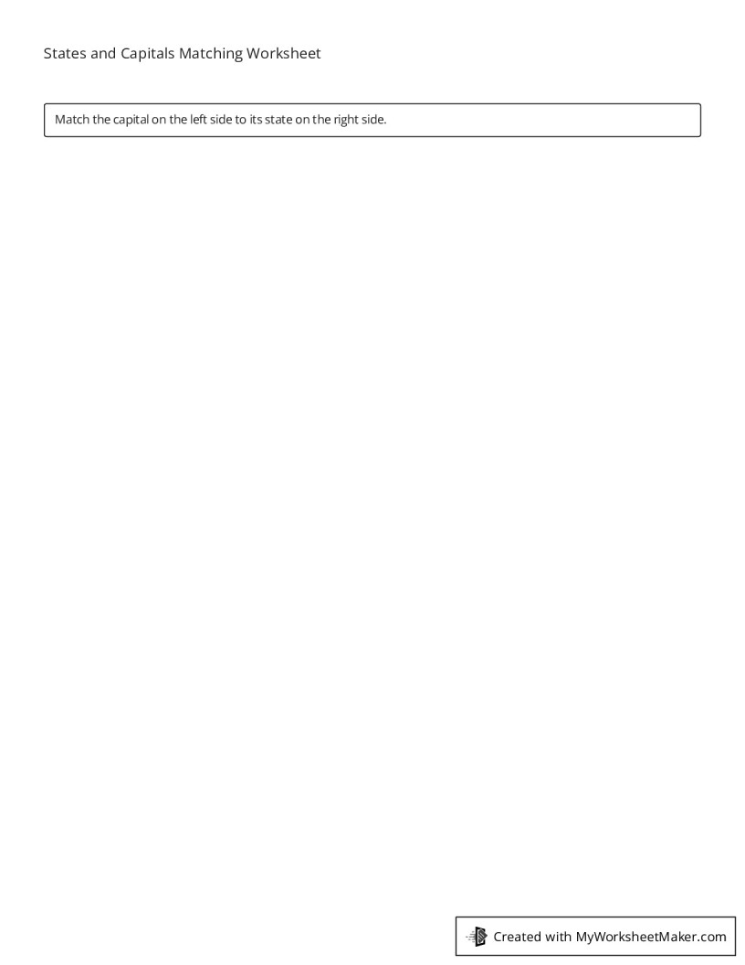 States and Capitals Matching Worksheet - My Worksheet Maker: Create ...