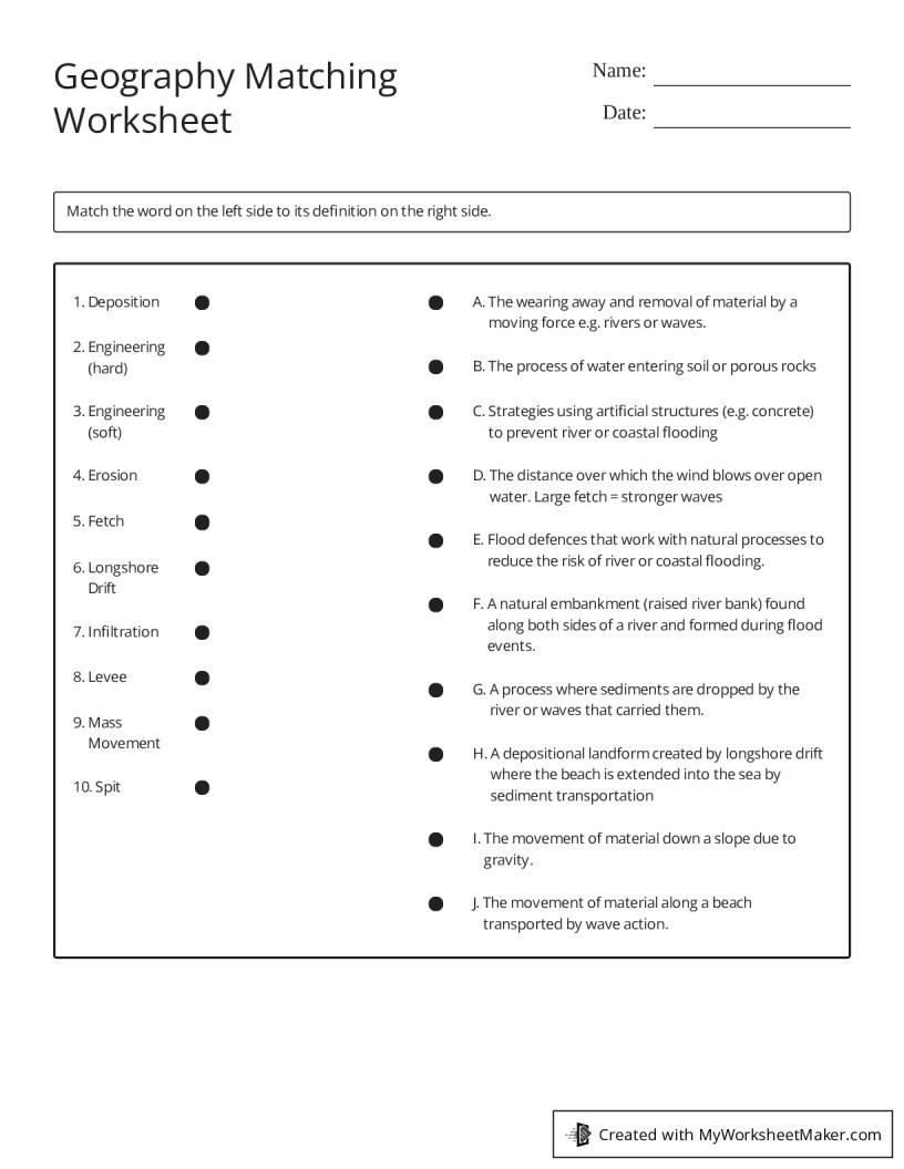 Geography Matching Worksheet - My Worksheet Maker: Create Your Own ...
