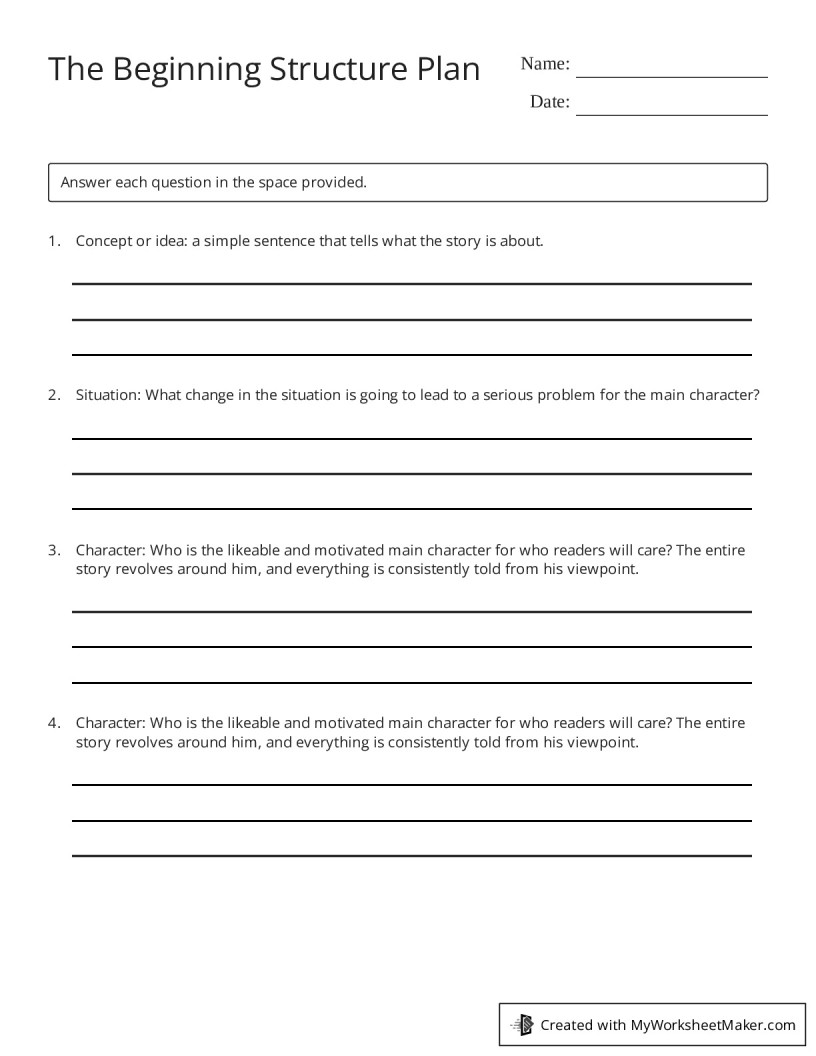 The Beginning Structure Plan - My Worksheet Maker: Create Your Own ...