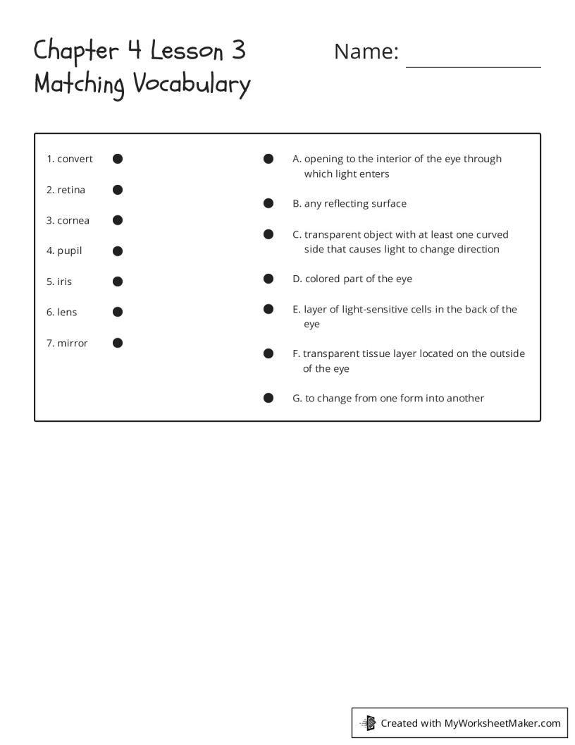 Chapter 4 Lesson 3Matching Vocabulary - My Worksheet Maker: Create Your ...