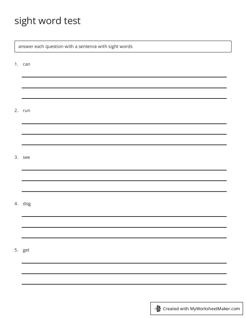 sight word test - My Worksheet Maker: Create Your Own Worksheets