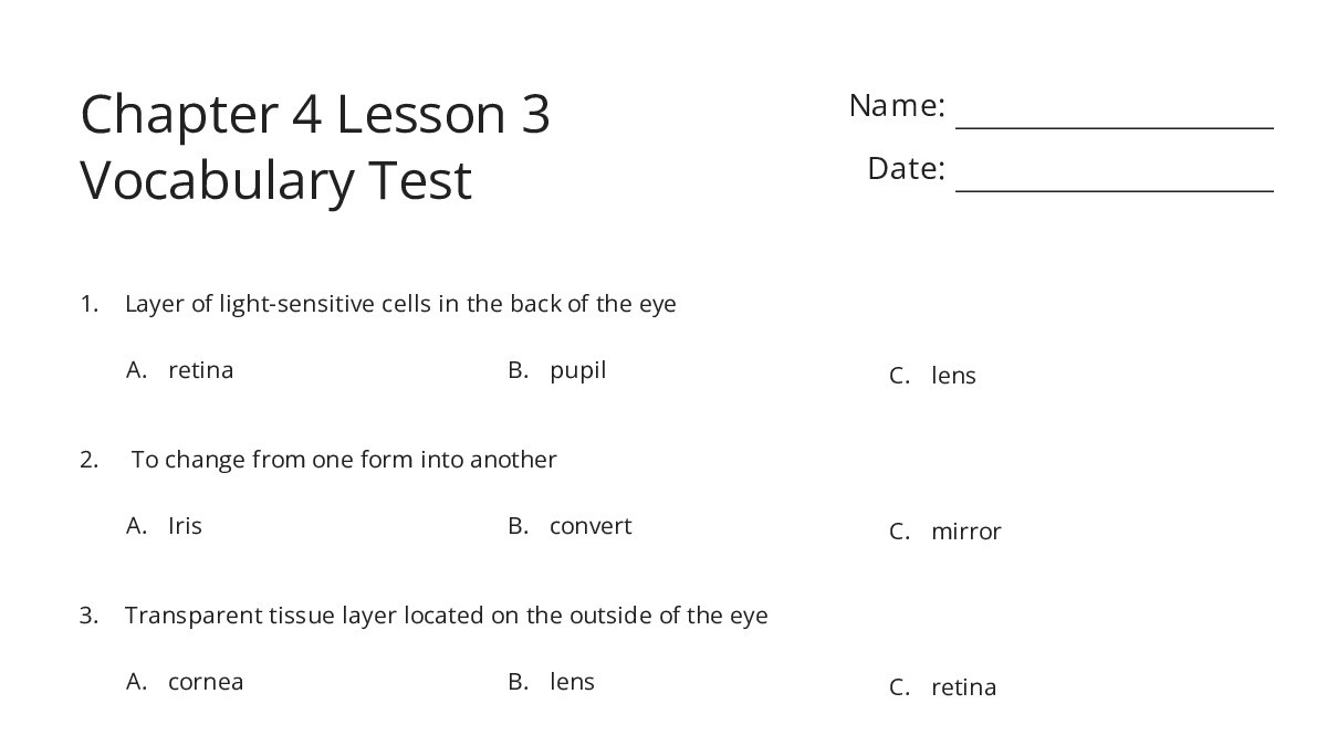 Chapter 4 Lesson 3 Vocabulary Test - My Worksheet Maker: Create Your ...