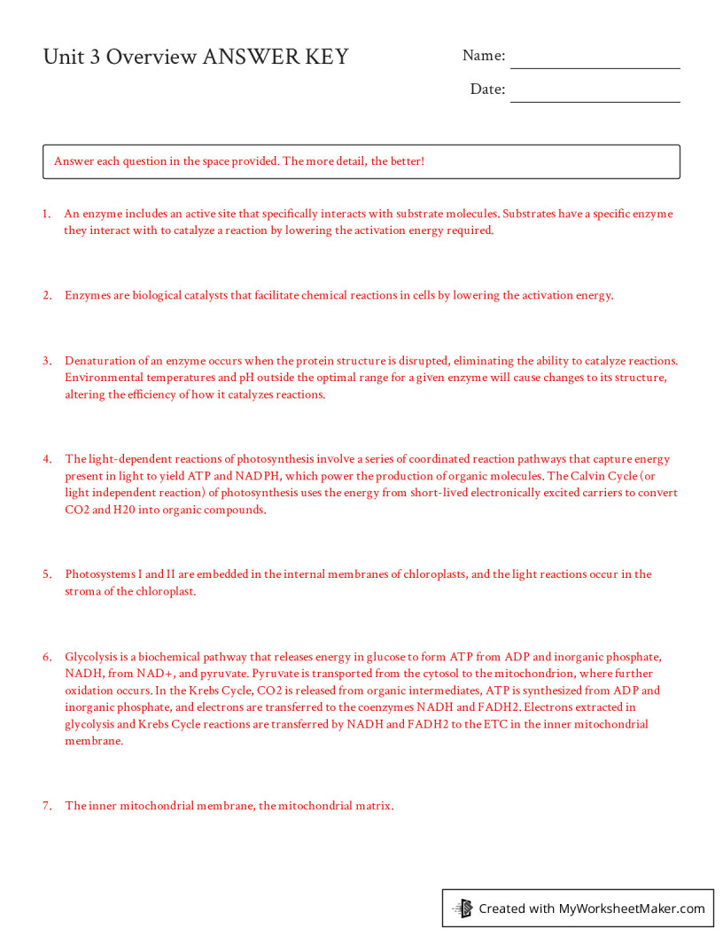 Unit 3 Overview ANSWER KEY - My Worksheet Maker: Create Your Own Worksheets