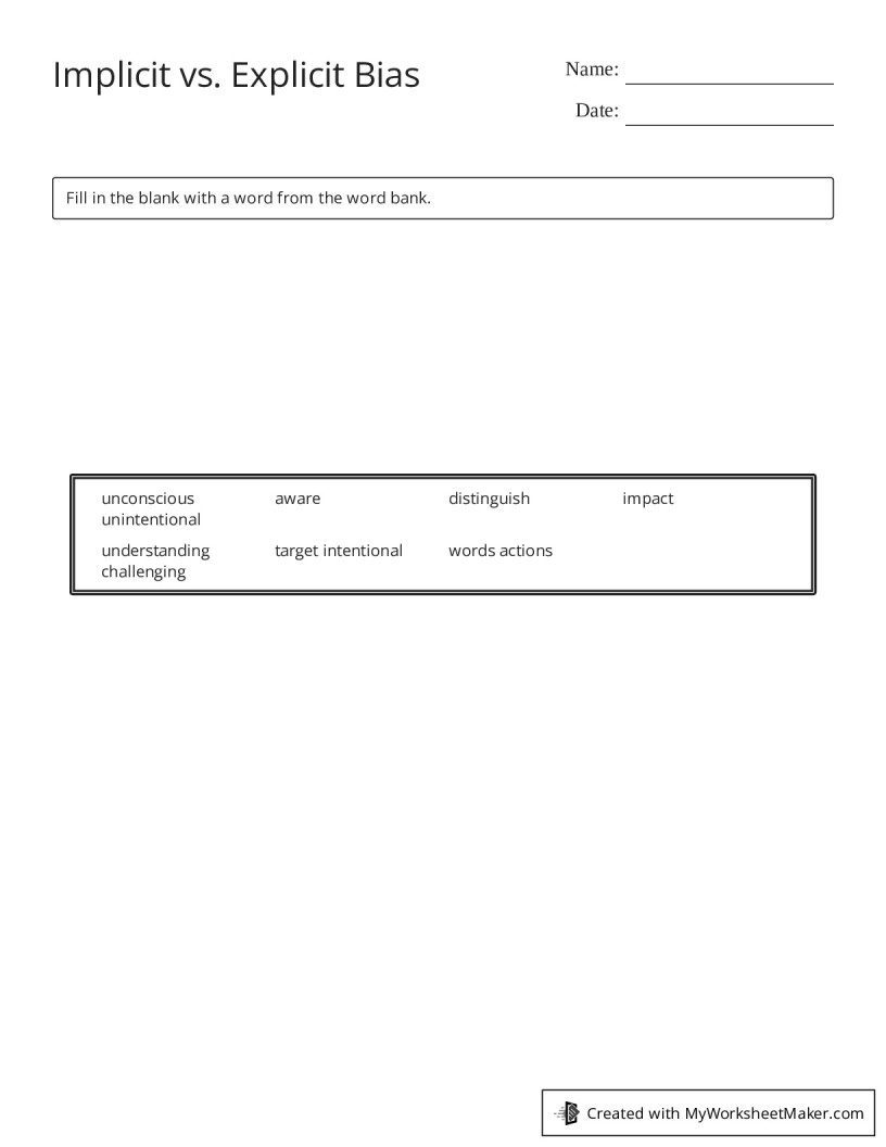 Implicit vs. Explicit Bias - My Worksheet Maker: Create Your Own Worksheets