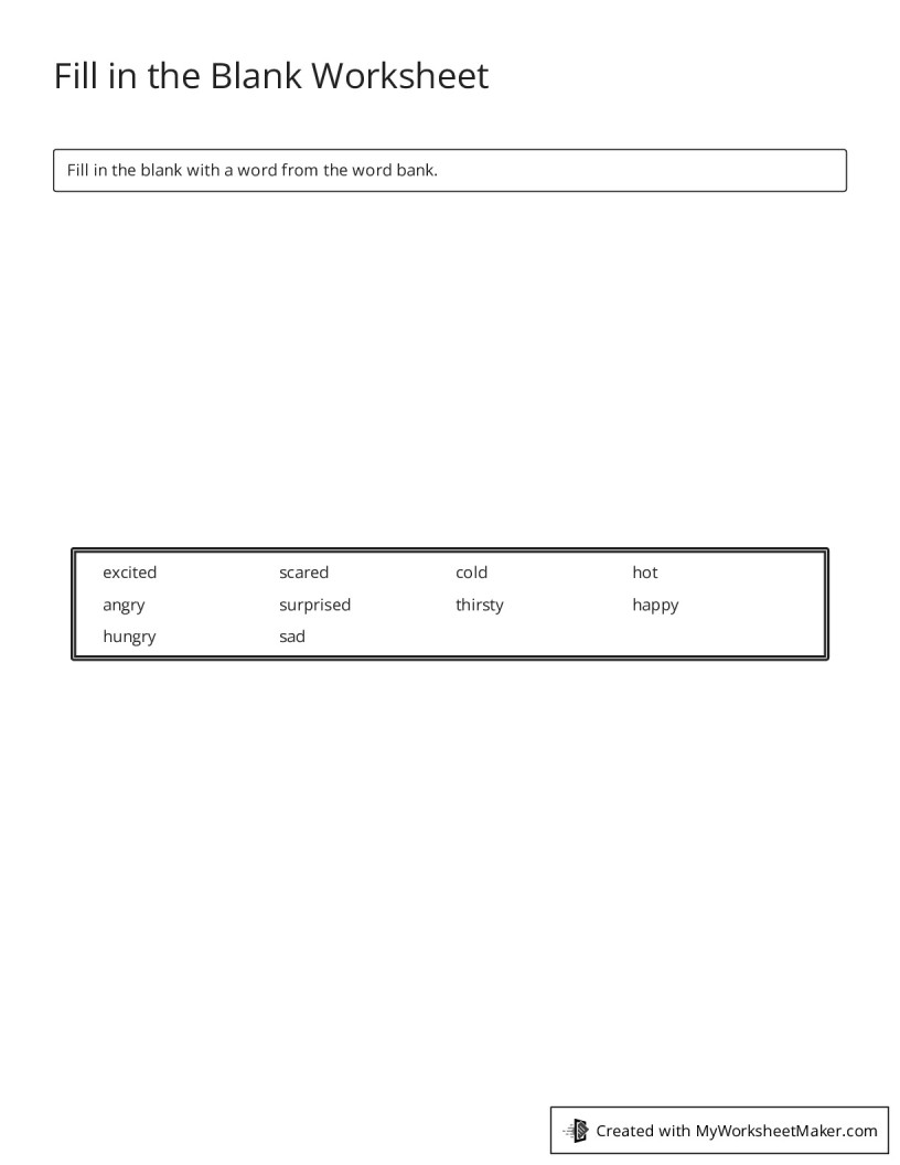 Fill in the Blank Worksheet - My Worksheet Maker: Create Your Own ...