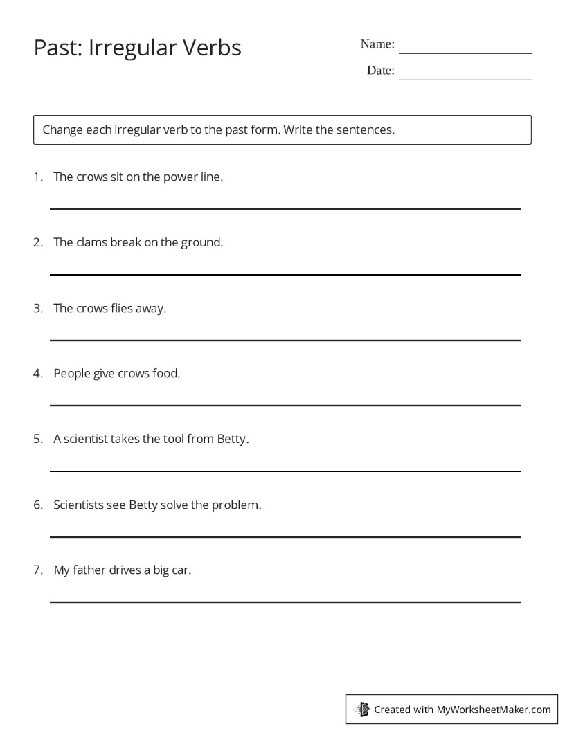 Past: Irregular Verbs - My Worksheet Maker: Create Your Own Worksheets