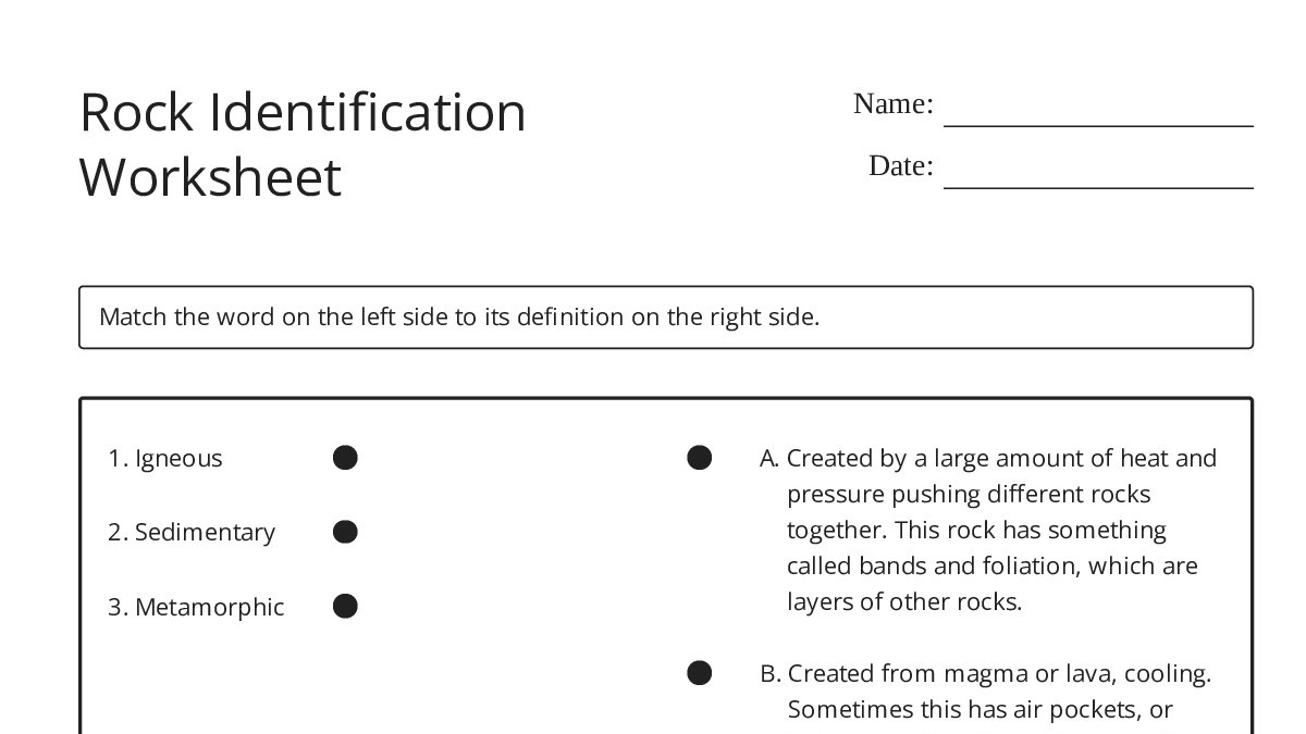Rock Identification Worksheet - My Worksheet Maker: Create Your Own ...