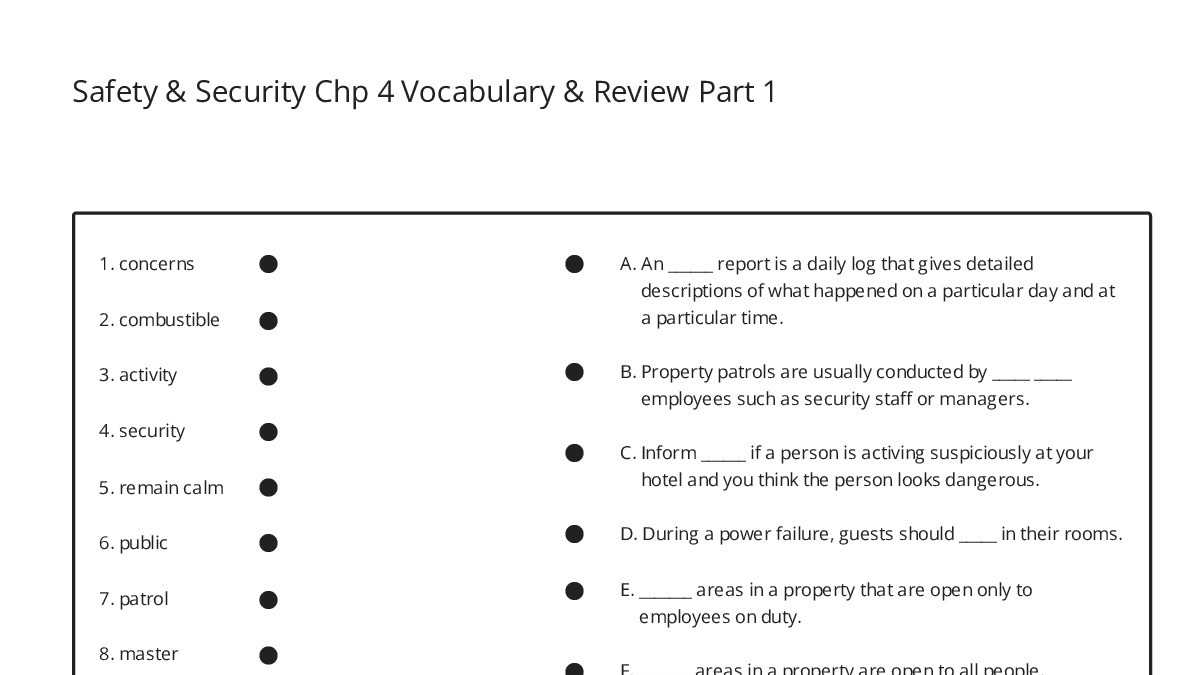 Safety & Security Chp 4 Vocabulary & Review Part 1 - My Worksheet Maker ...
