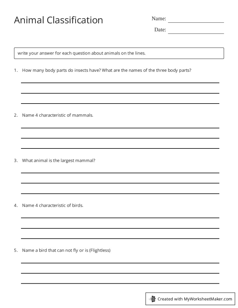 Animal Classification - My Worksheet Maker: Create Your Own Worksheets