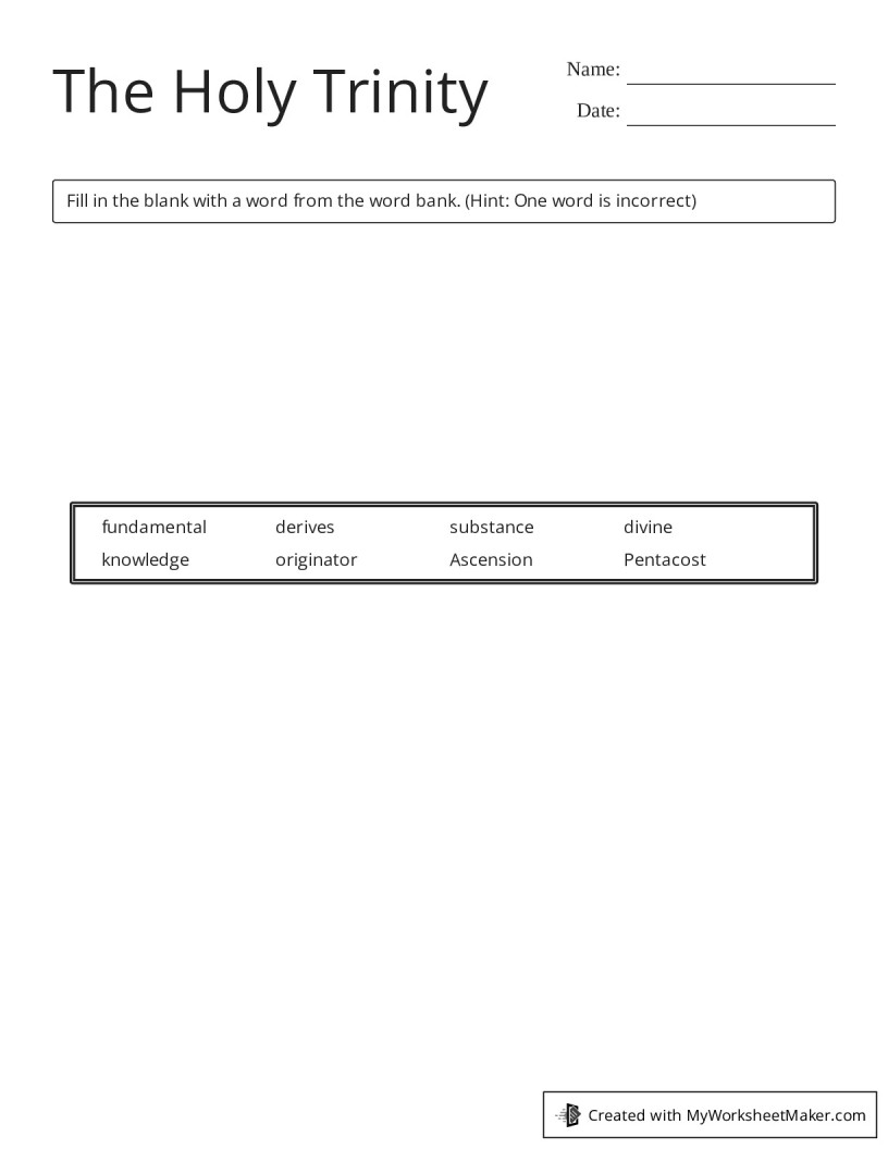 The Holy Trinity - My Worksheet Maker: Create Your Own Worksheets