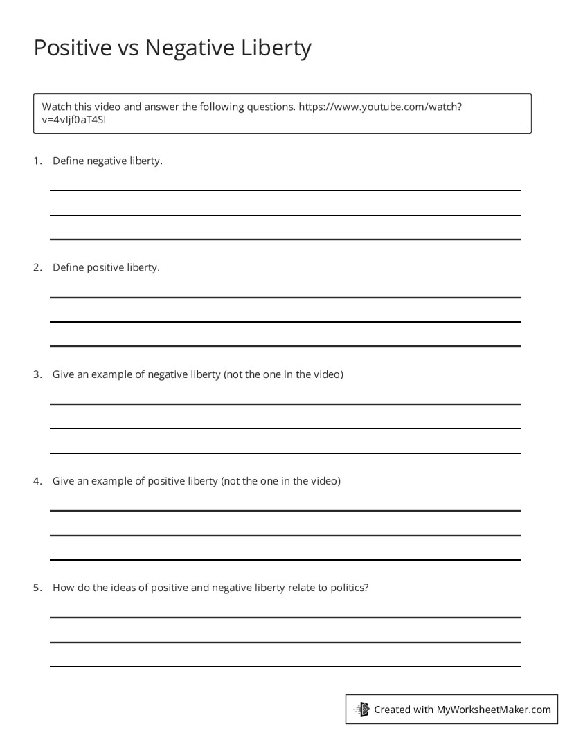 Positive vs Negative Liberty - My Worksheet Maker: Create Your Own ...