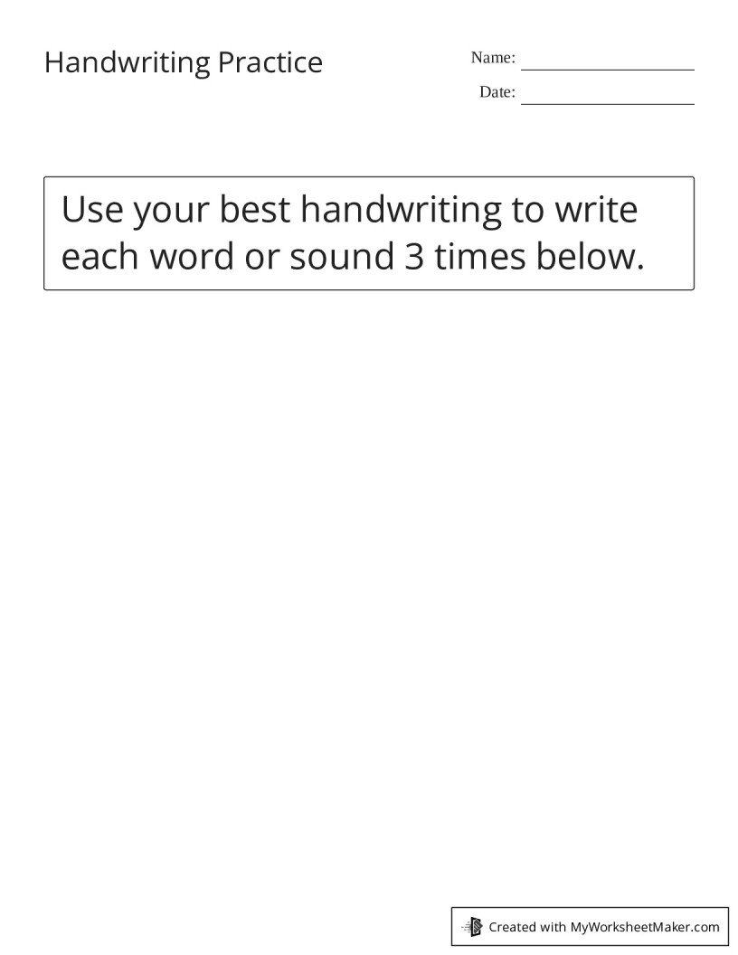 Handwriting Practice - My Worksheet Maker: Create Your Own Worksheets