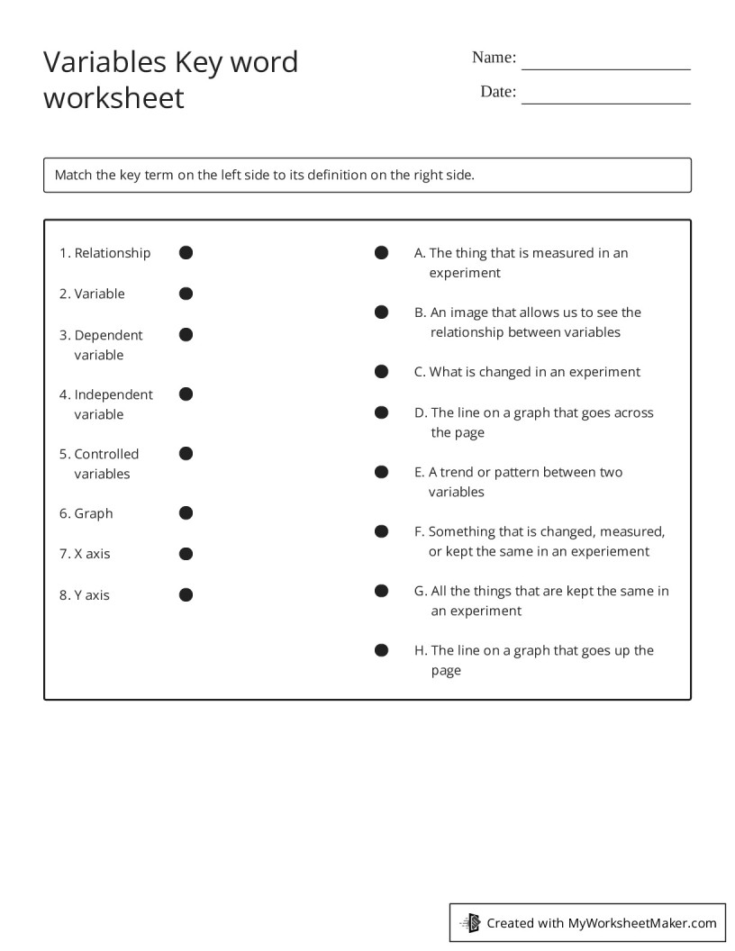 Variables Key word worksheet - My Worksheet Maker: Create Your Own ...