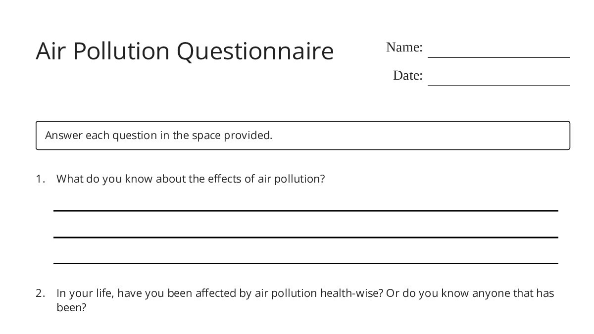 Air Pollution Questionnaire - My Worksheet Maker: Create Your Own ...