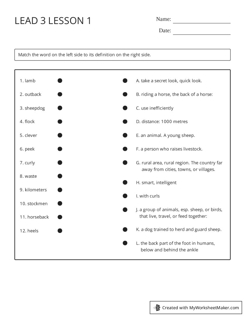 LEAD 3 LESSON 1 - My Worksheet Maker: Create Your Own Worksheets