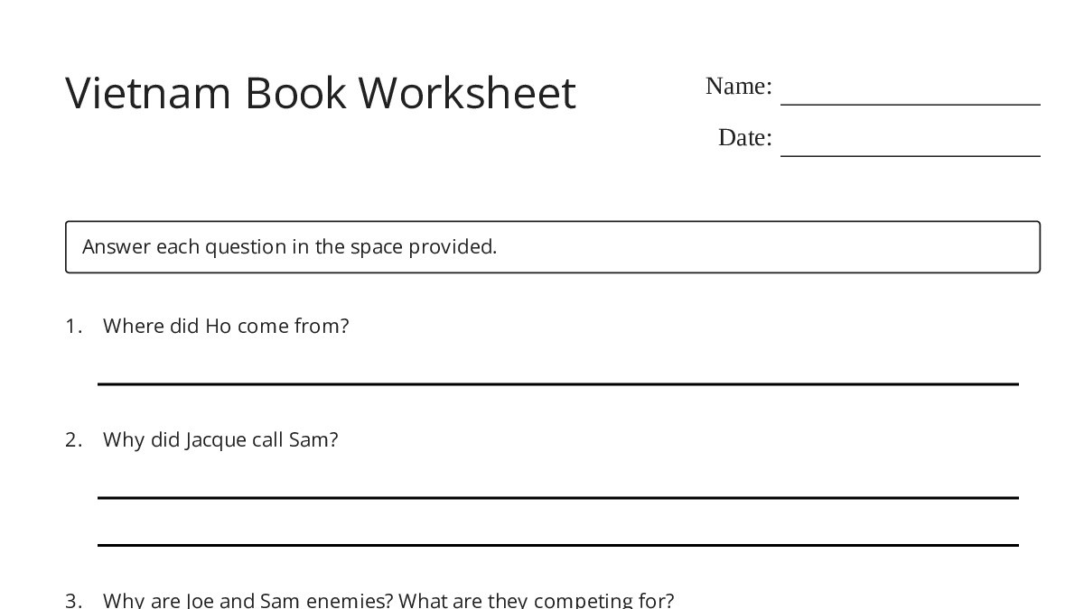 Vietnam Book Worksheet - My Worksheet Maker: Create Your Own Worksheets