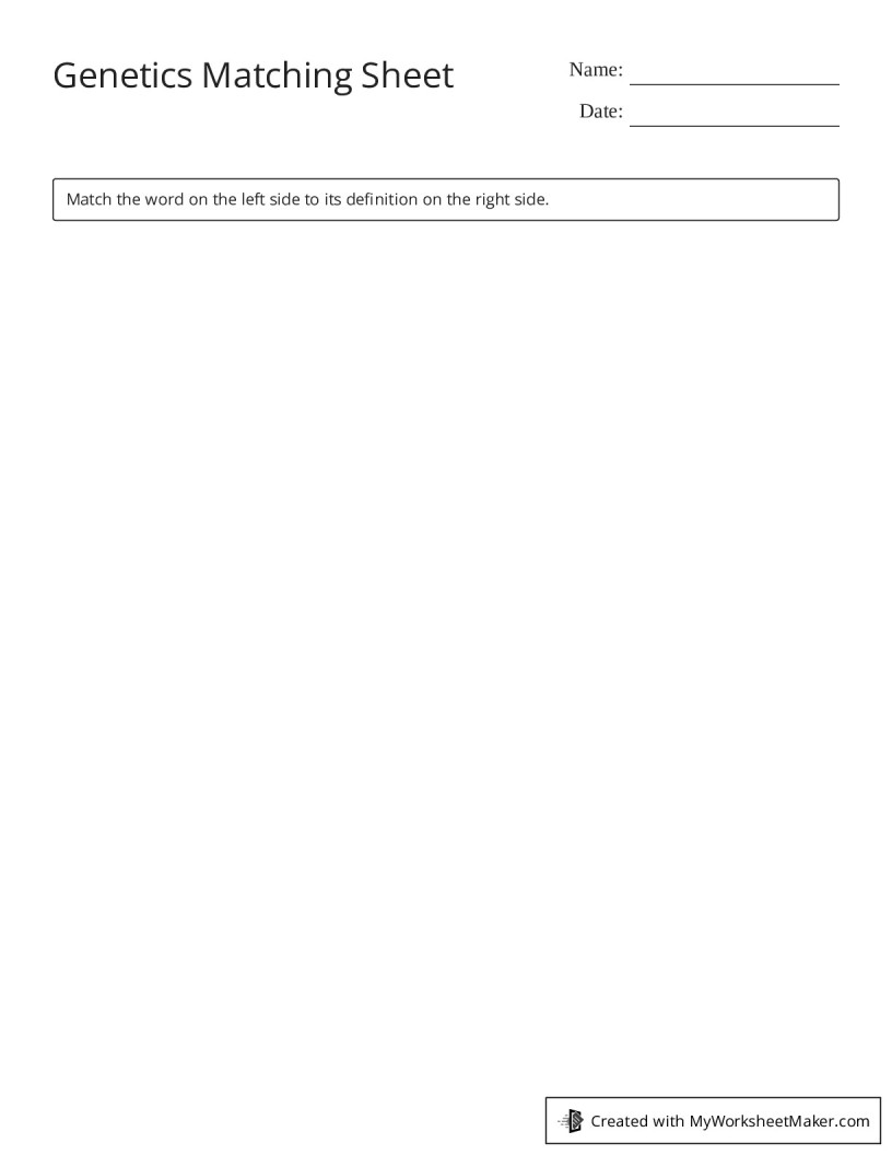 Genetics Matching Sheet - My Worksheet Maker: Create Your Own Worksheets