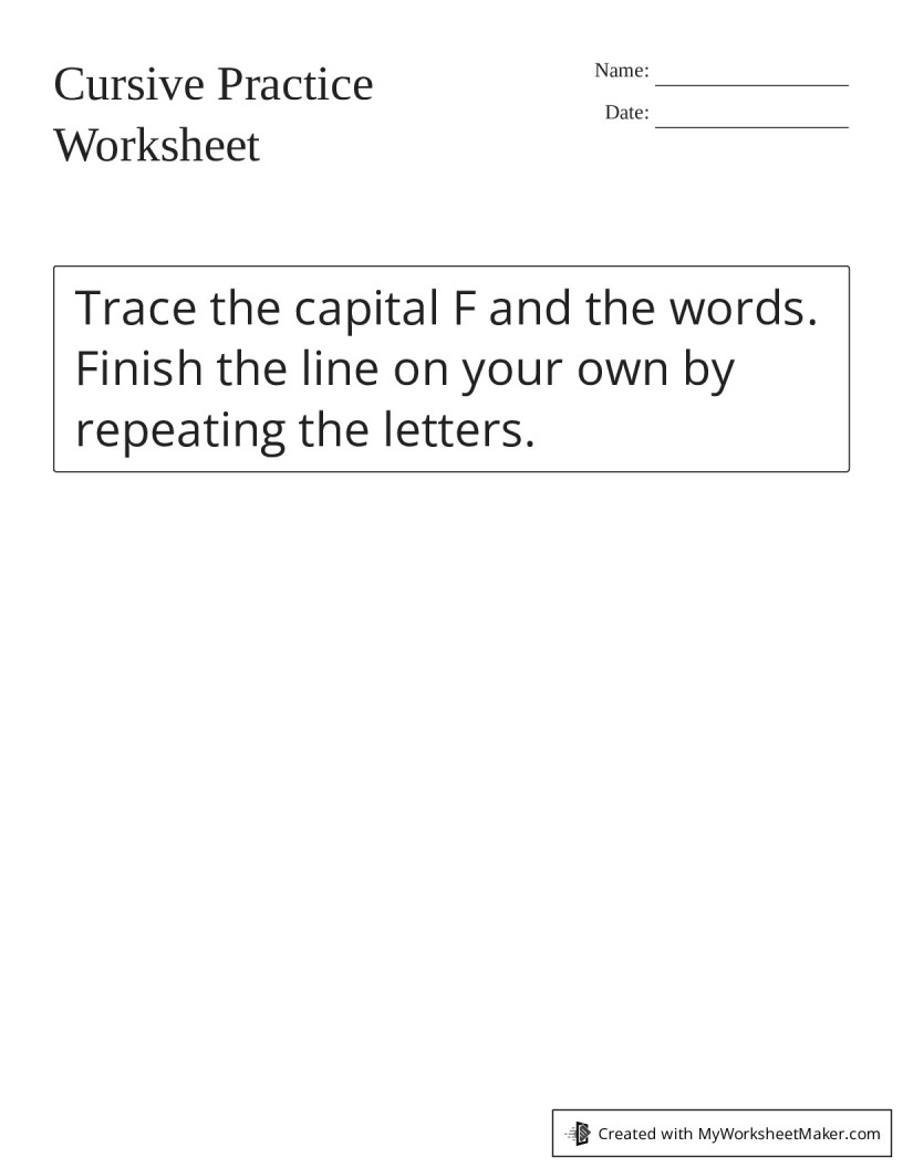 Cursive Practice Worksheet - My Worksheet Maker: Create Your Own Worksheets