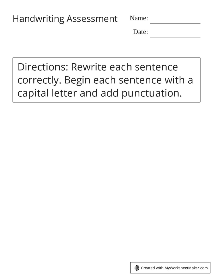 Handwriting Assessment - My Worksheet Maker: Create Your Own Worksheets