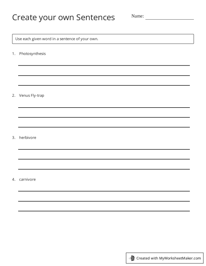 Create your own Sentences - My Worksheet Maker: Create Your Own Worksheets