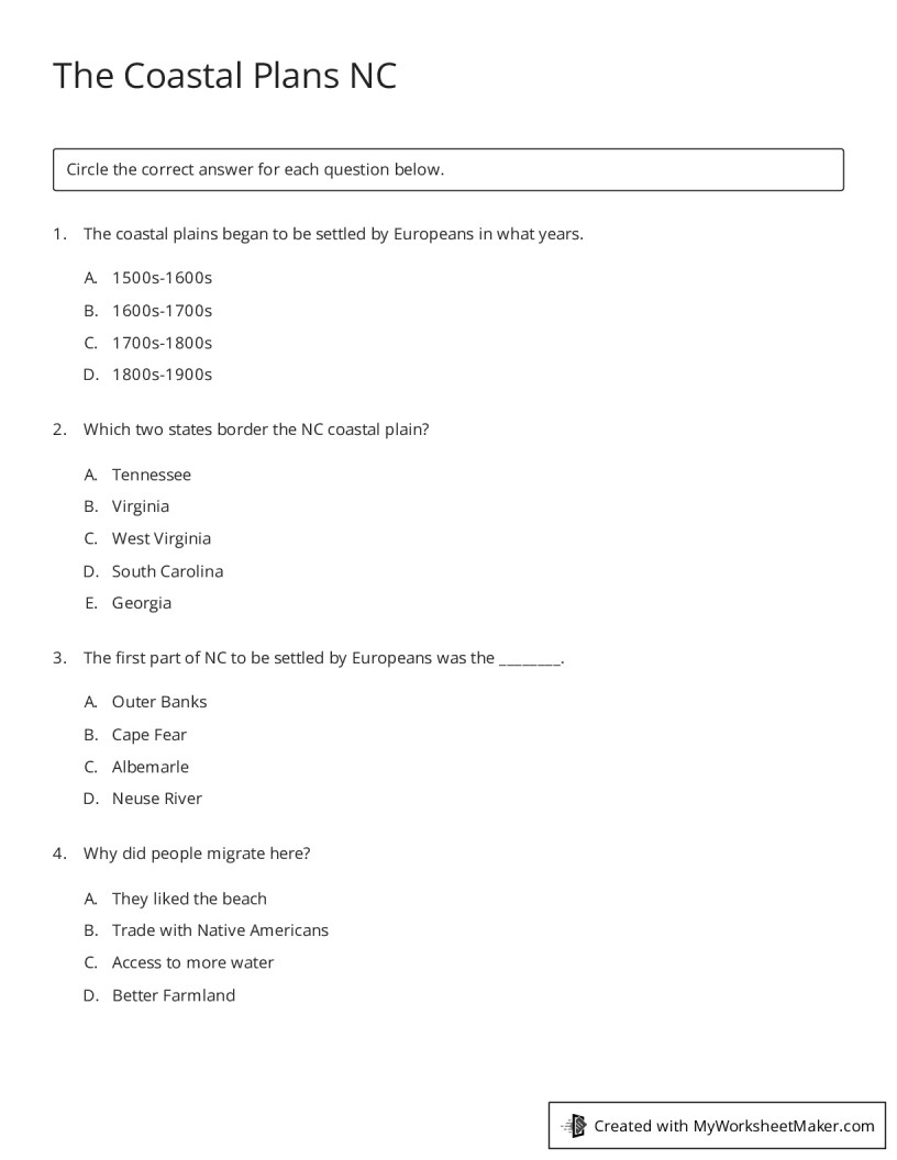 The Coastal Plans NC - My Worksheet Maker: Create Your Own Worksheets