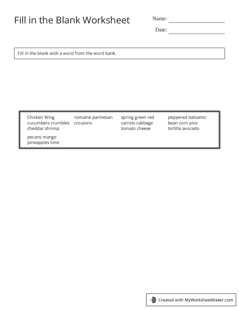 Fill in the Blank Worksheet - My Worksheet Maker: Create Your Own ...