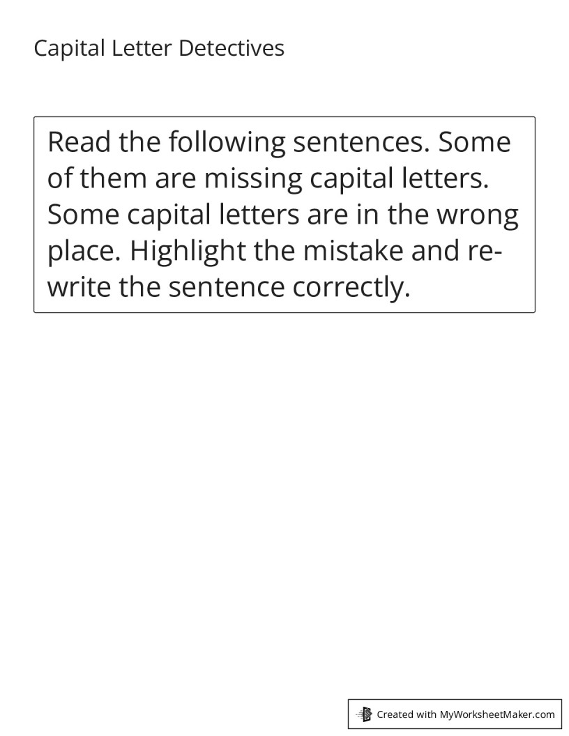 Capital Letter Detectives - My Worksheet Maker: Create Your Own Worksheets