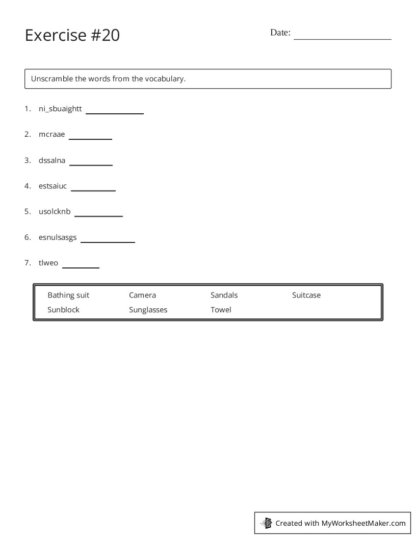 Exercise #20 - My Worksheet Maker: Create Your Own Worksheets
