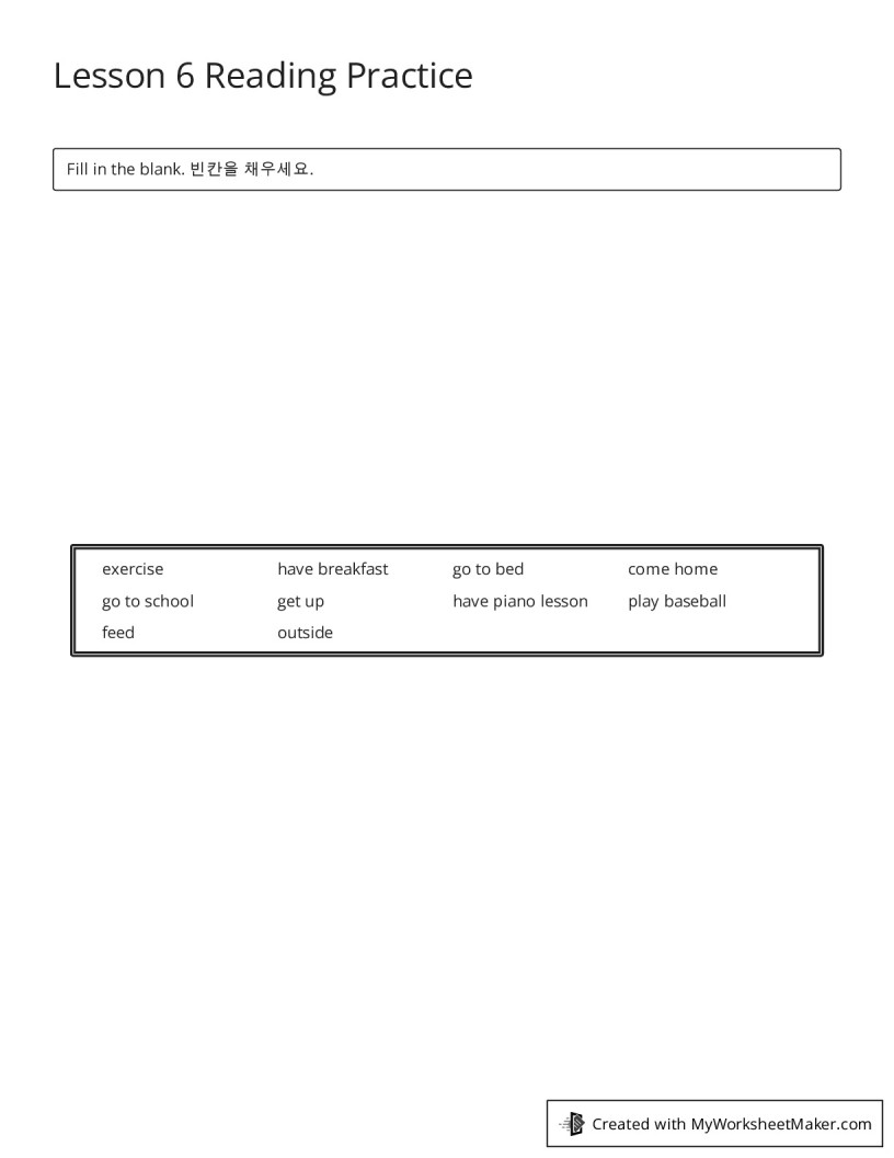 Lesson 6 Reading Practice - My Worksheet Maker: Create Your Own Worksheets