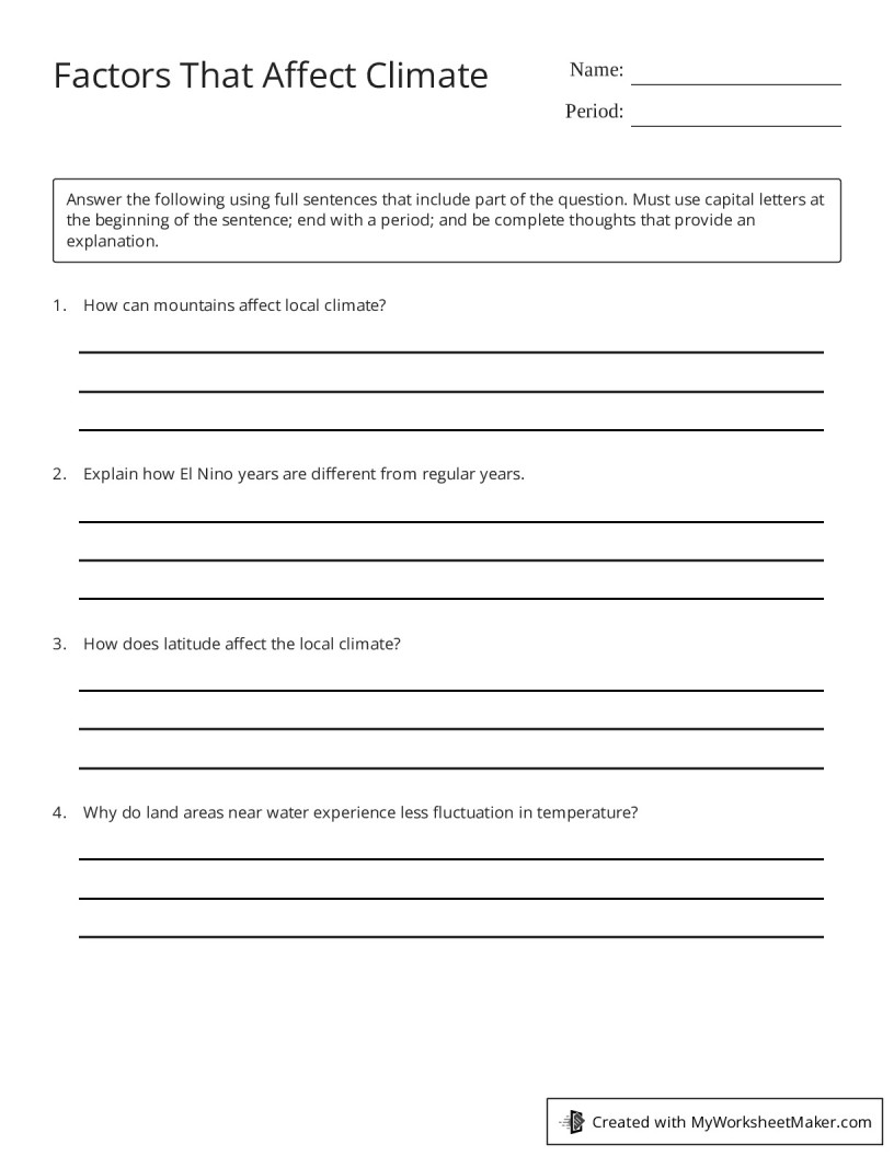 Factors That Affect Climate - My Worksheet Maker: Create Your Own ...