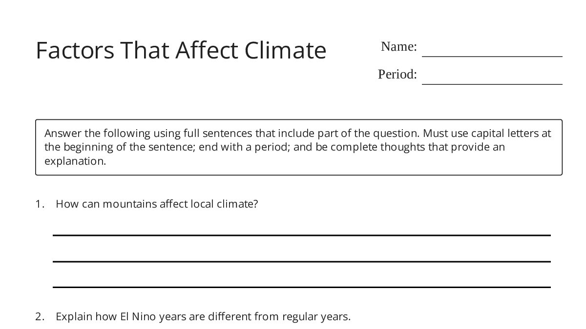 Factors That Affect Climate - My Worksheet Maker: Create Your Own ...