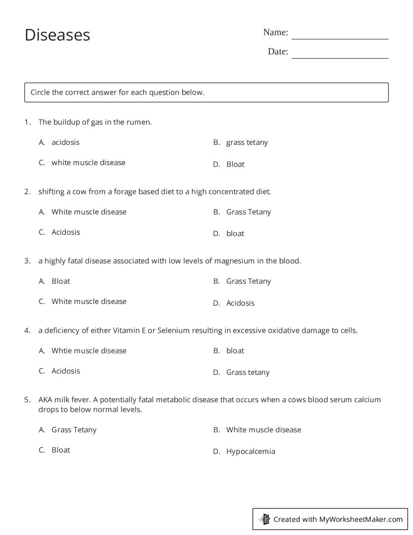 Diseases - My Worksheet Maker: Create Your Own Worksheets