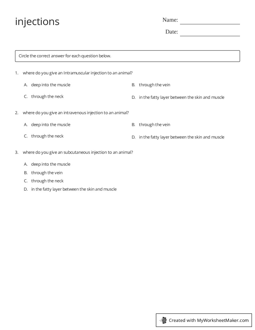injections - My Worksheet Maker: Create Your Own Worksheets