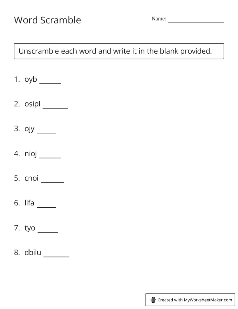 Word Scramble - My Worksheet Maker: Create Your Own Worksheets