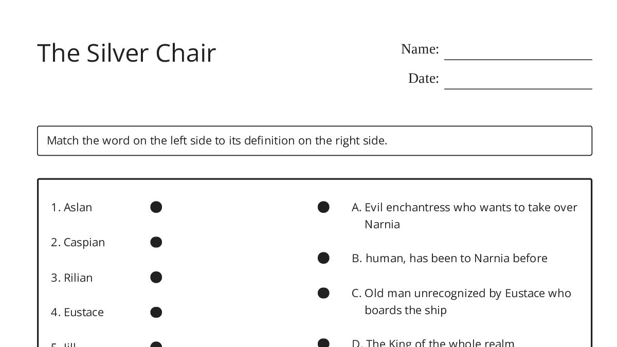 The Silver Chair - My Worksheet Maker: Create Your Own Worksheets