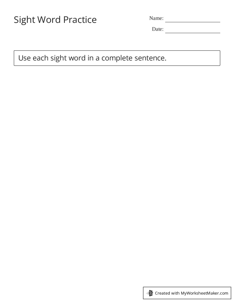 Sight Word Practice - My Worksheet Maker: Create Your Own Worksheets