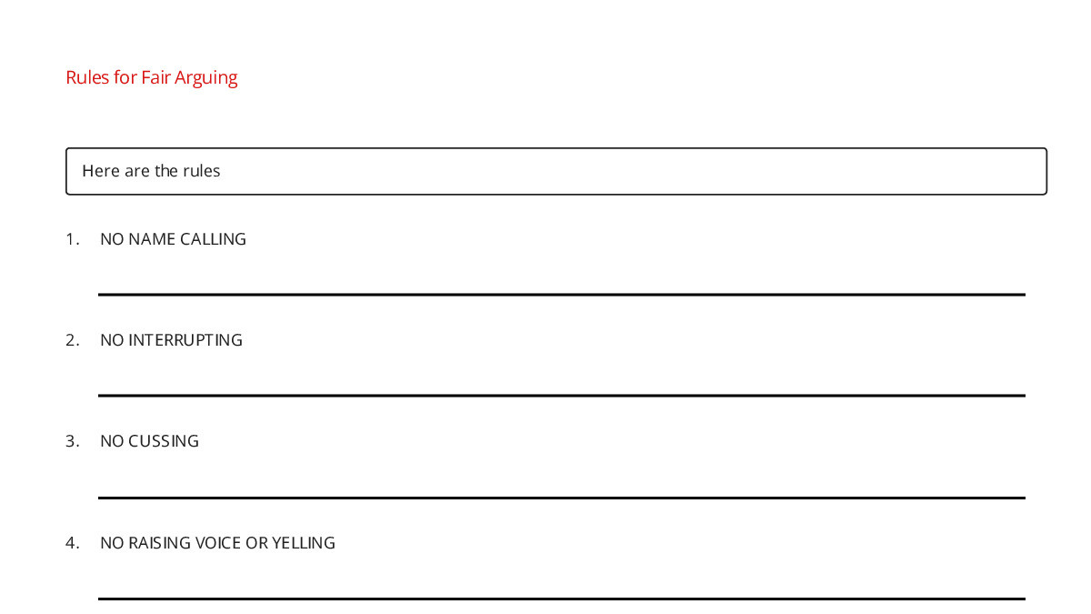 Rules for Fair Arguing - My Worksheet Maker: Create Your Own Worksheets
