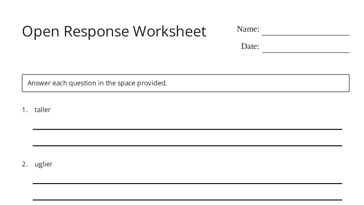 Open Response Worksheet - My Worksheet Maker: Create Your Own Worksheets