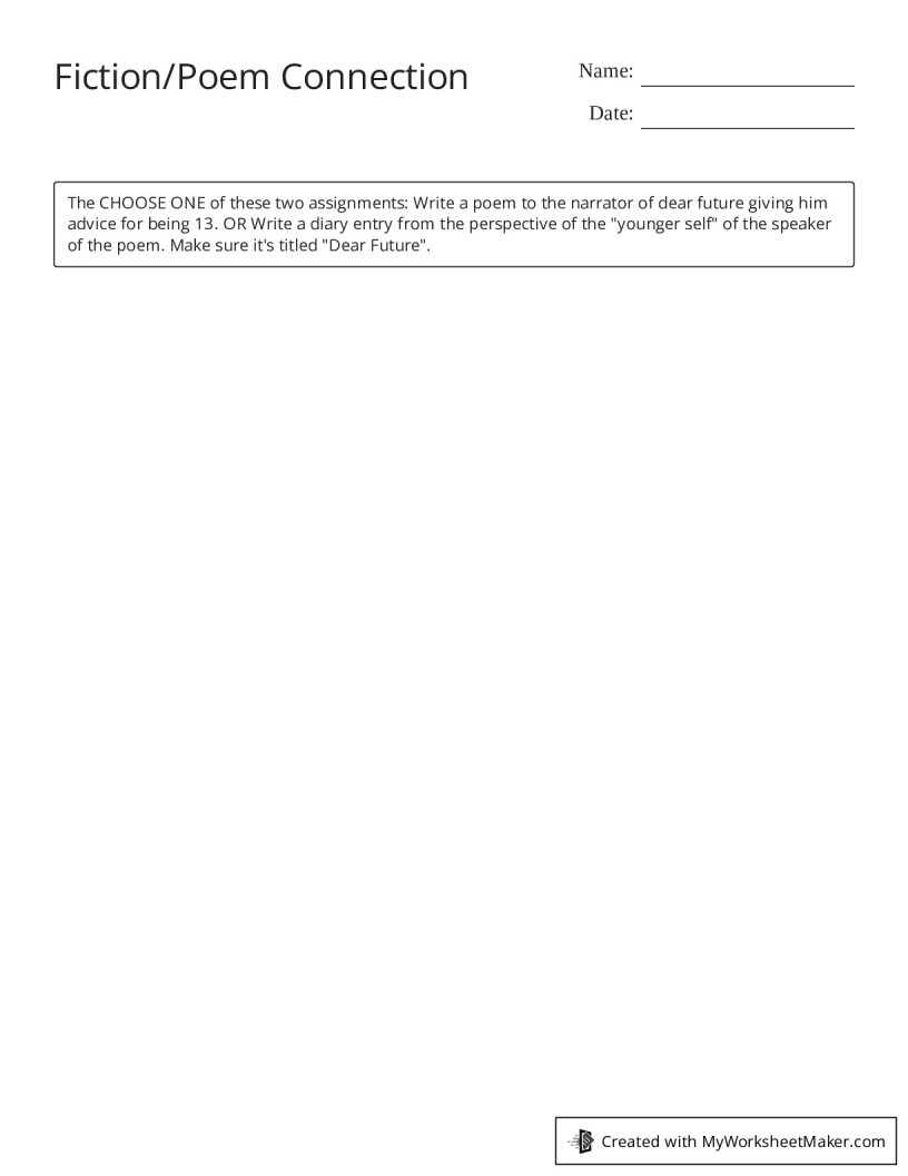 Fiction/Poem Connection - My Worksheet Maker: Create Your Own Worksheets