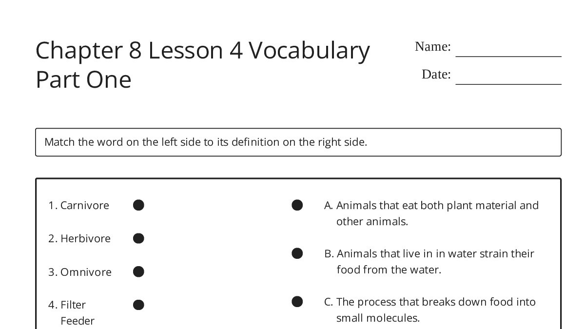 Chapter 8 Lesson 4 Vocabulary Part One - My Worksheet Maker: Create ...