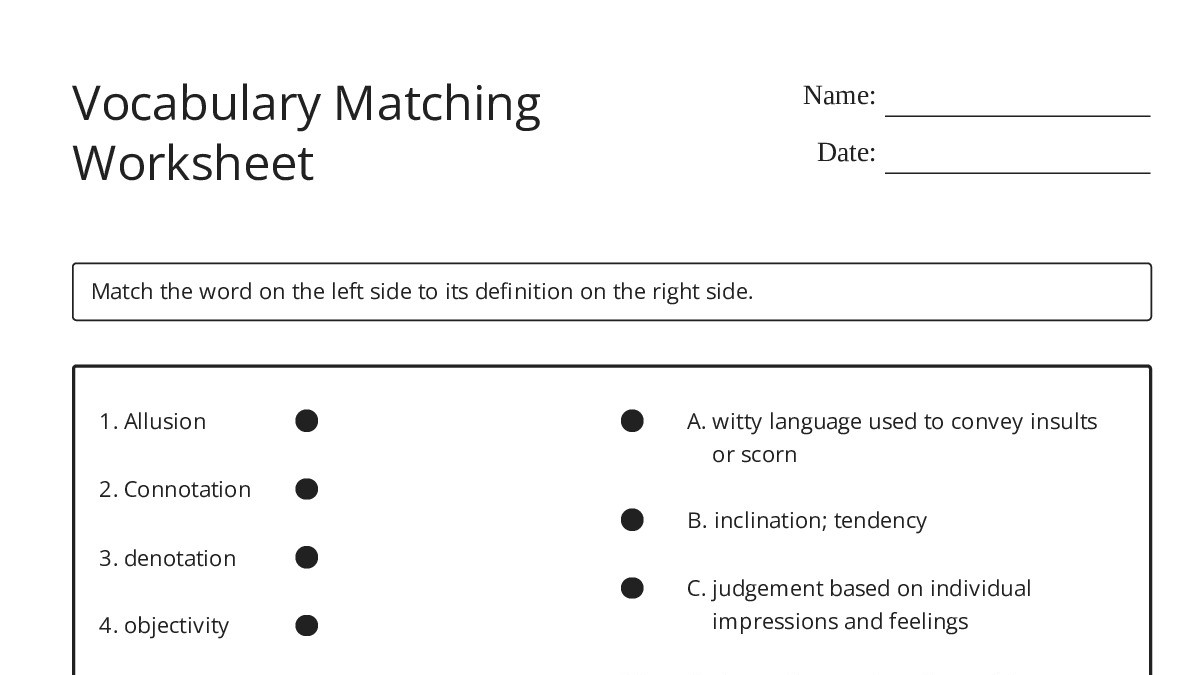 Vocabulary Matching Worksheet - My Worksheet Maker: Create Your Own ...