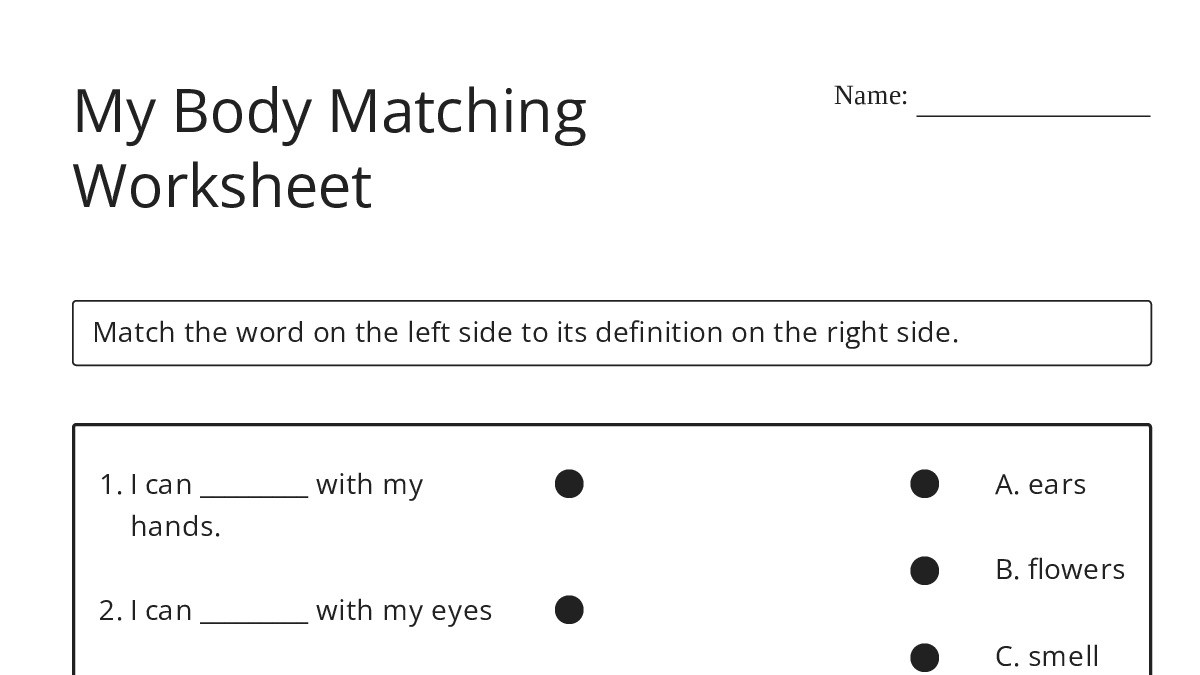 My Body Matching Worksheet - My Worksheet Maker: Create Your Own Worksheets