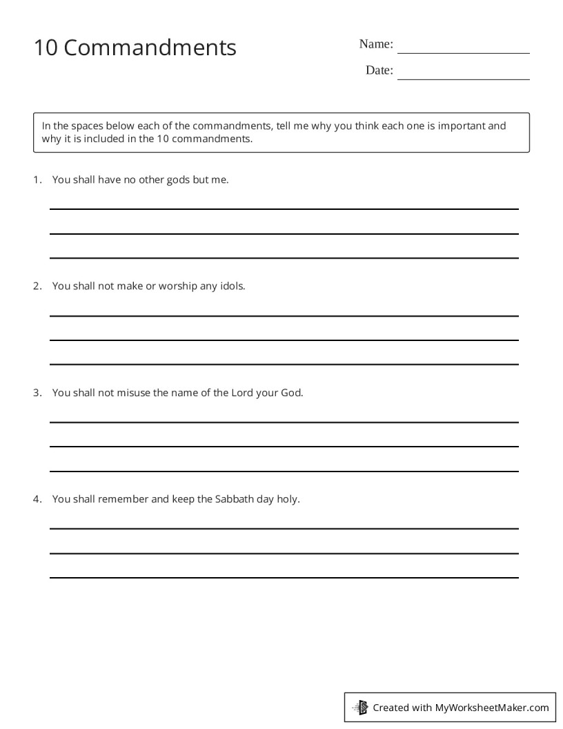 10 Commandments - My Worksheet Maker: Create Your Own Worksheets