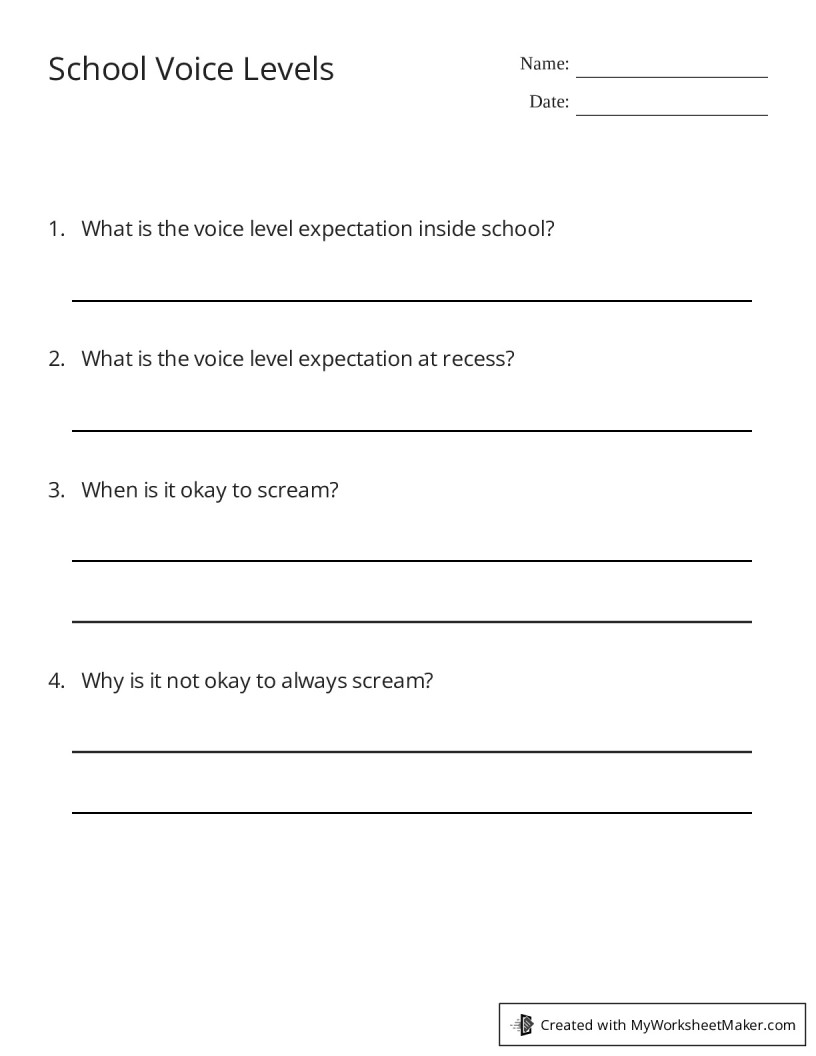 School Voice Levels - My Worksheet Maker: Create Your Own Worksheets